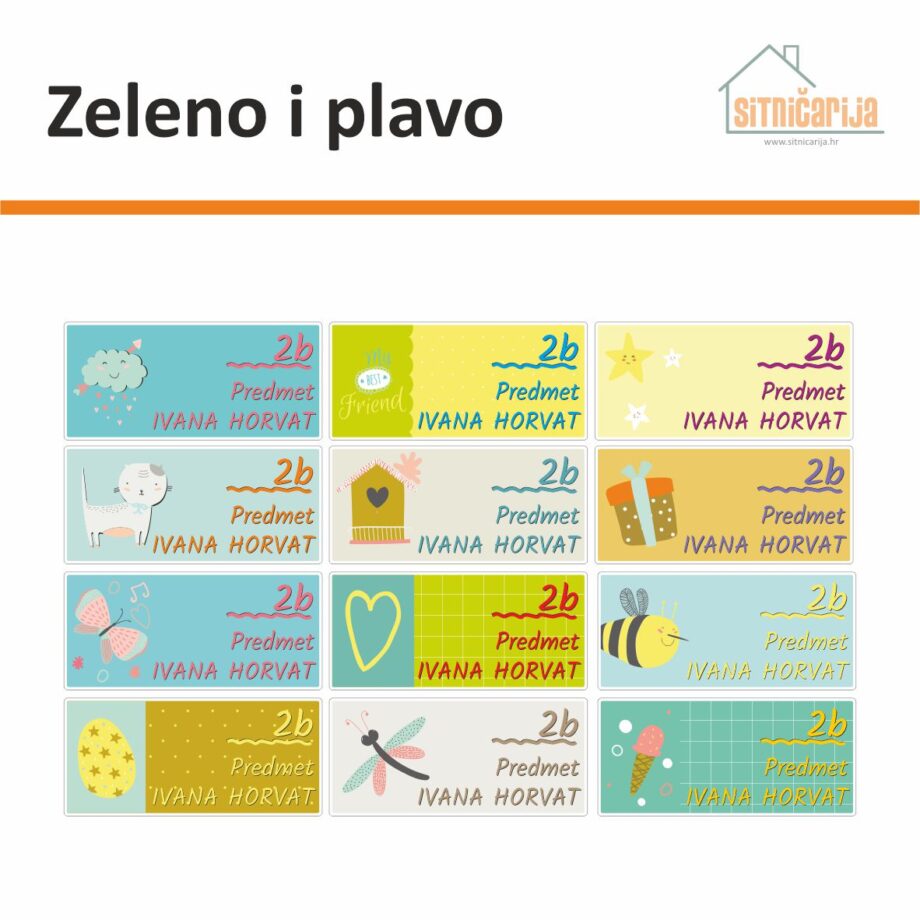 Naljepnice za knjige i bilježnice - Zeleno i plavo • Sitničarija.hr