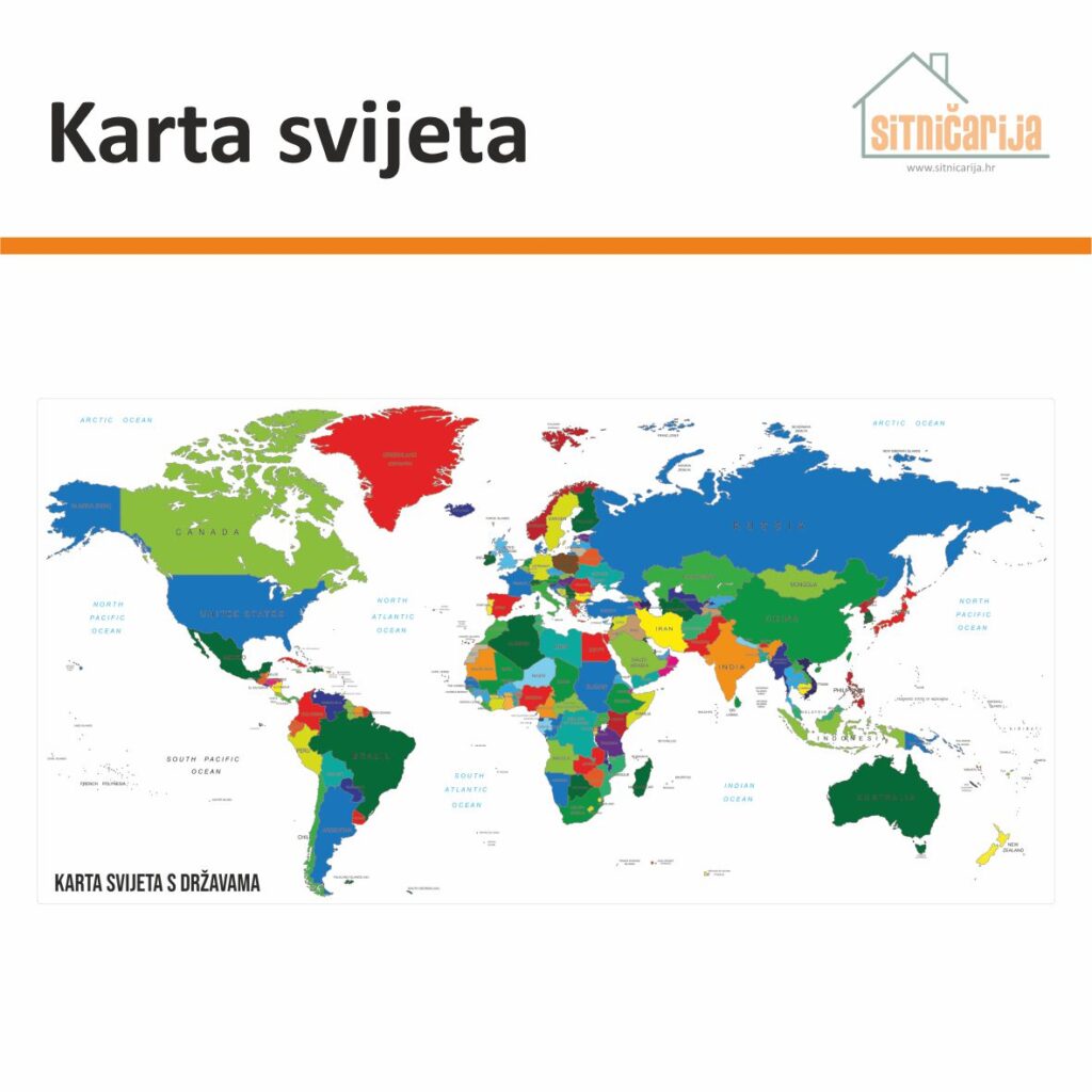 Naljepnica za zid - Karta svijeta • Sitničarija.hr