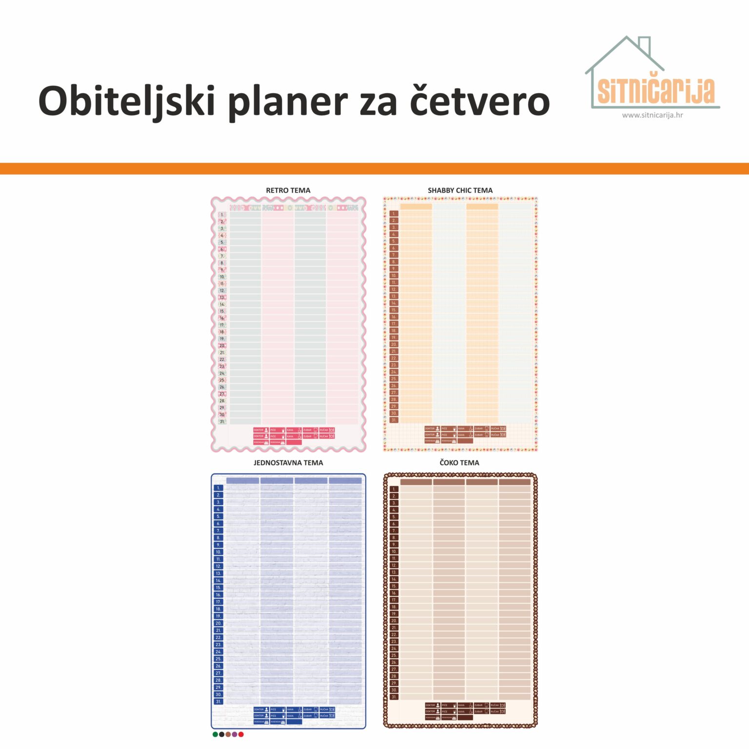 Naljepnica za planiranje i organizaciju - Obiteljski planer za četvero ...
